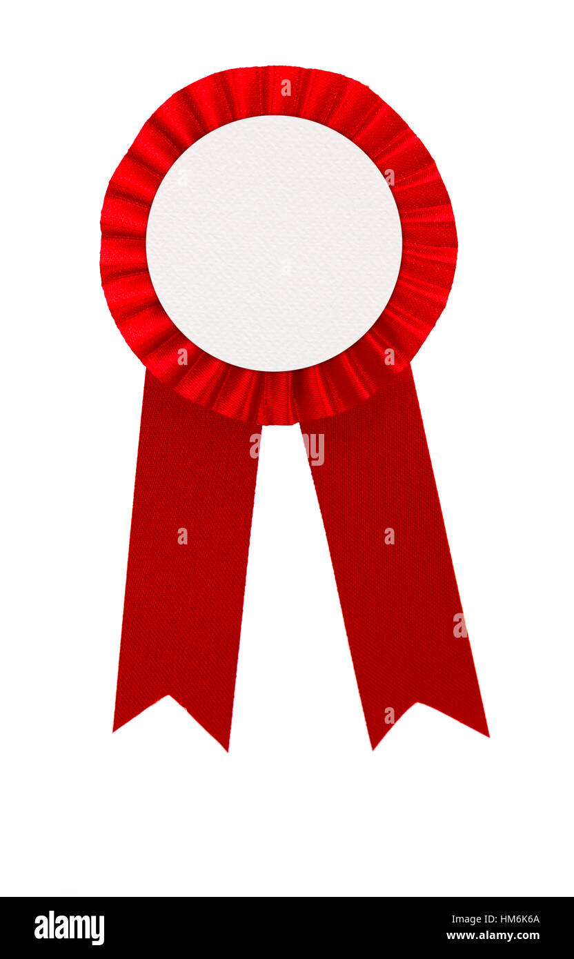 Red award ribbon badge isolated on white background Stock Photo - Alamy
