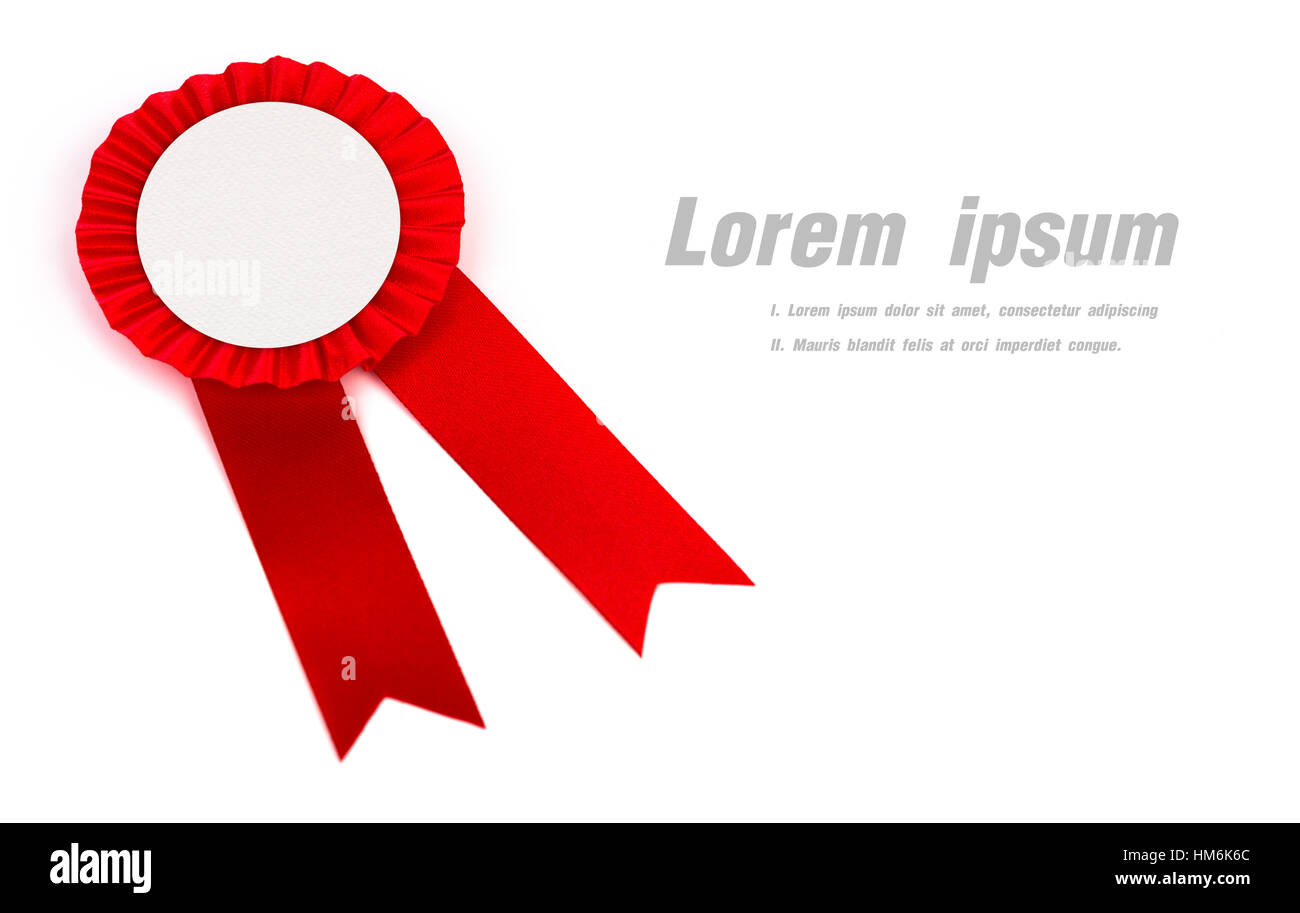 Red award ribbon badge isolated on white background Stock Photo - Alamy