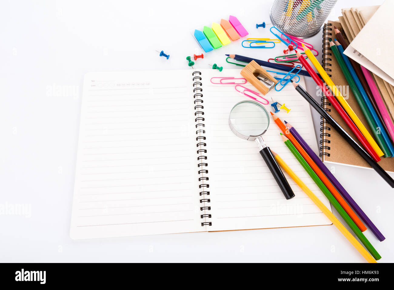 School stationery isolated on white background Stock Photo - Alamy