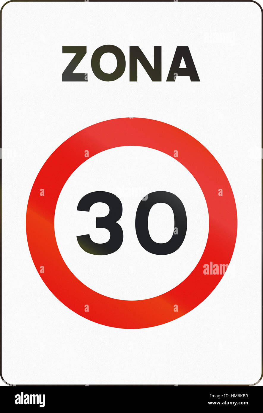 Road sign used in Spain - Speed limit zone. Zona means zone Stock Photo ...