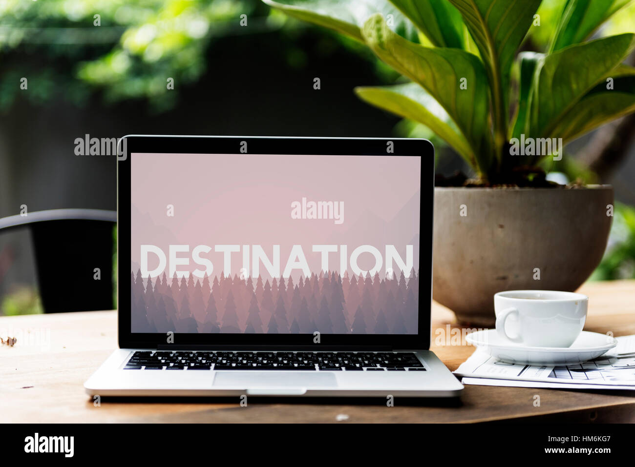 Destination word on nature background with trees Stock Photo - Alamy