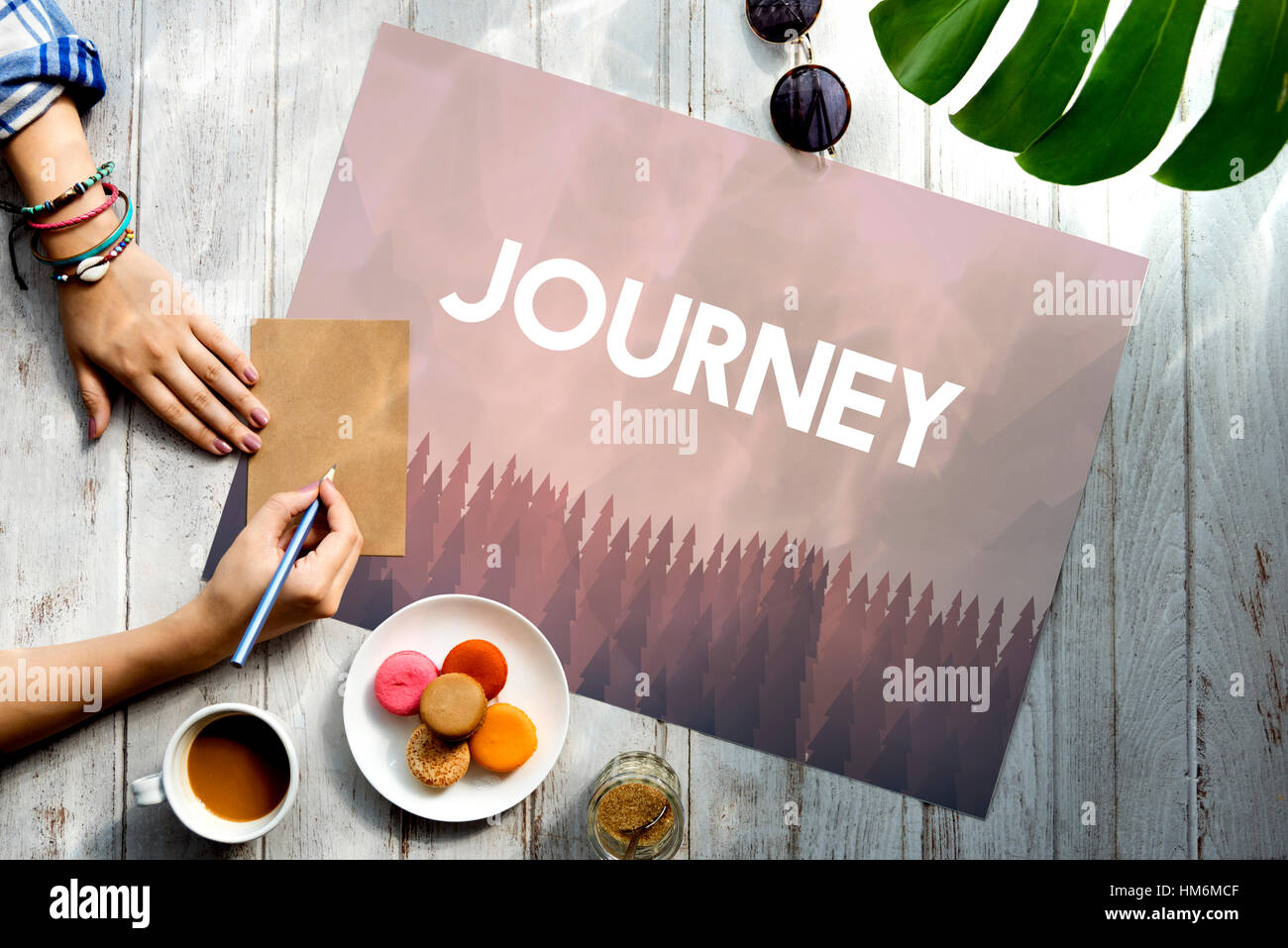 Journey word on nature background with trees Stock Photo - Alamy