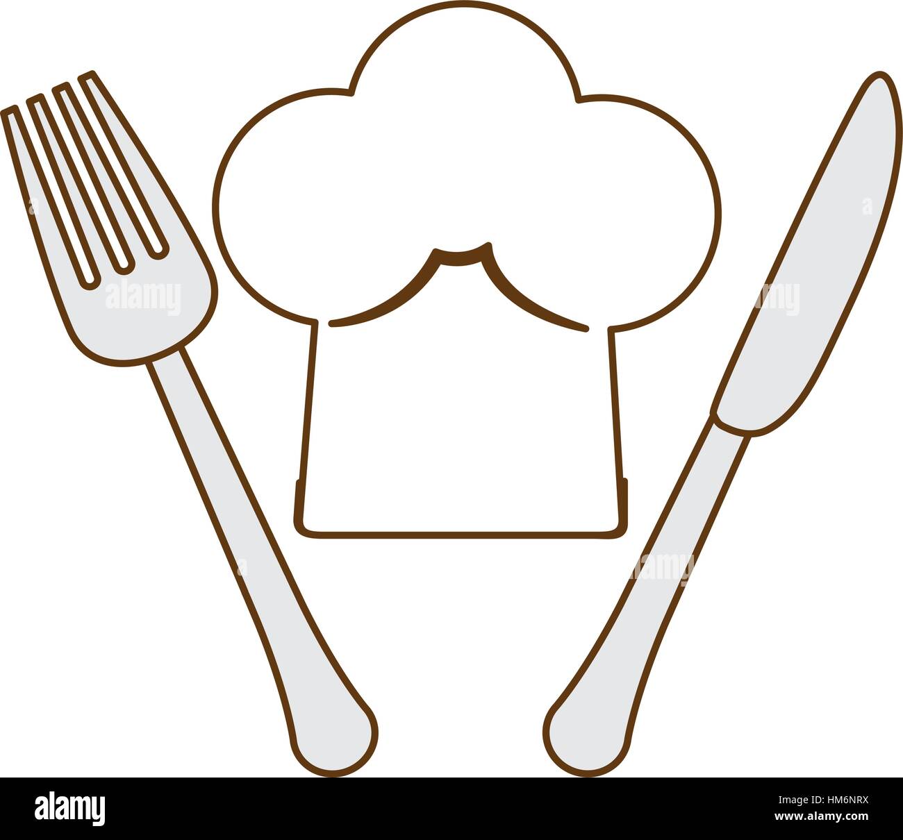 silhouette fork and knife with chef hat, vector illustration Stock ...