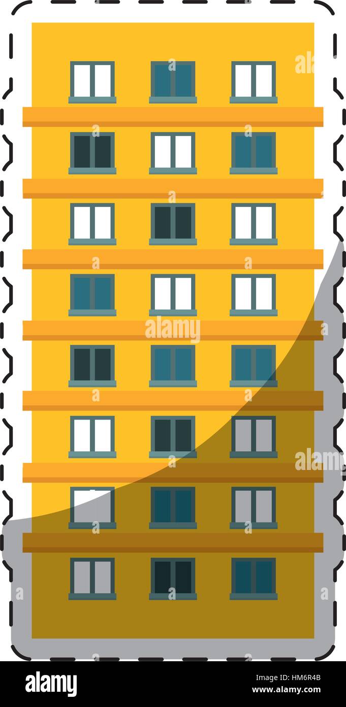 colorful apartment building line sticker, vector illustration icon ...