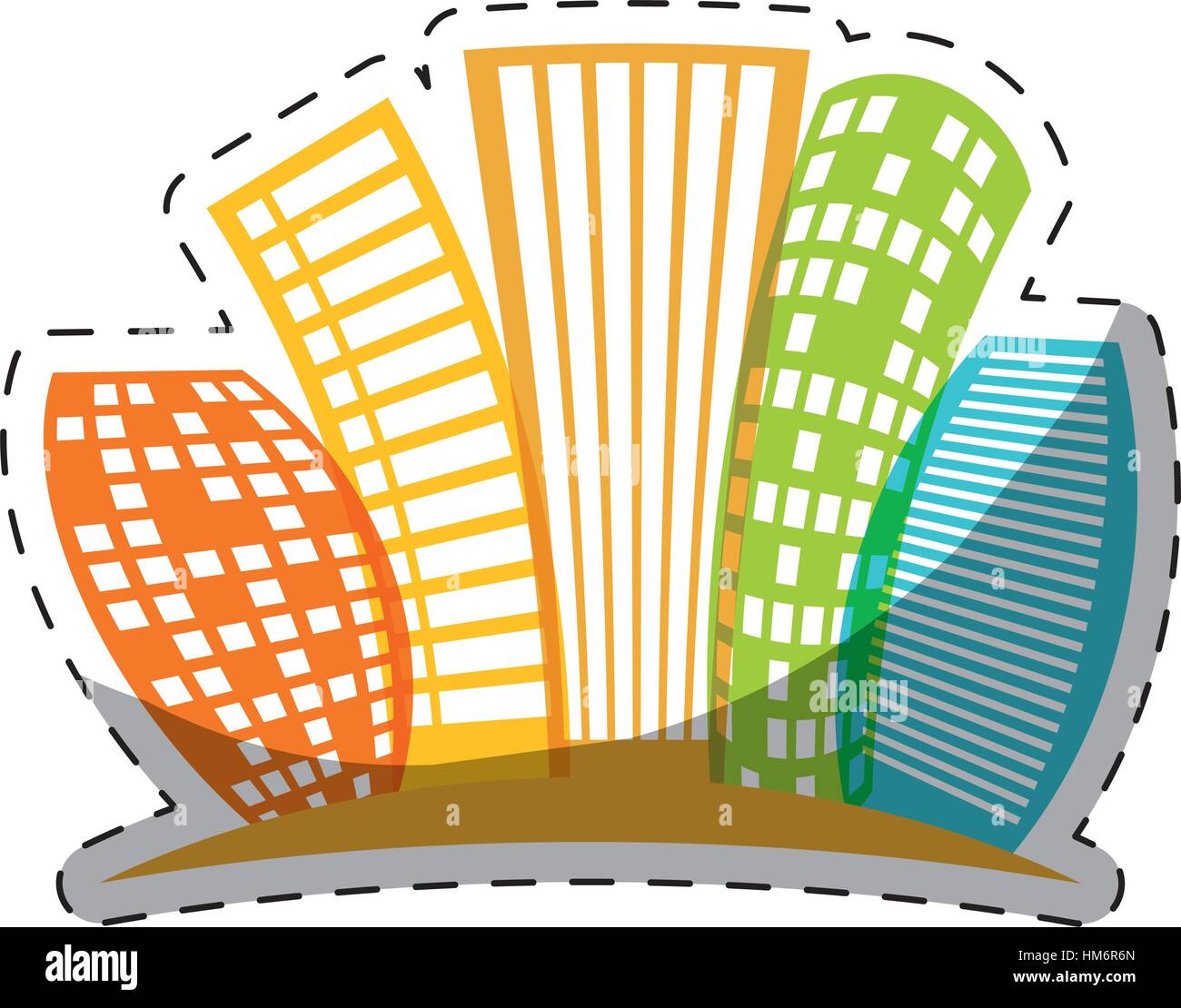 colorful buildings line sticker design icon, vector illustration Stock ...