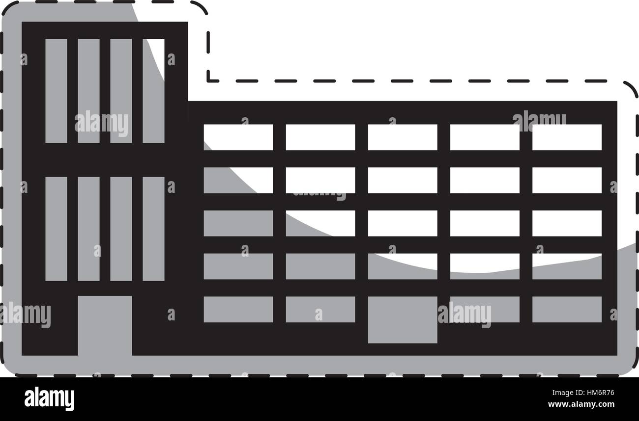 black city school building line sticker, vector illustration image ...