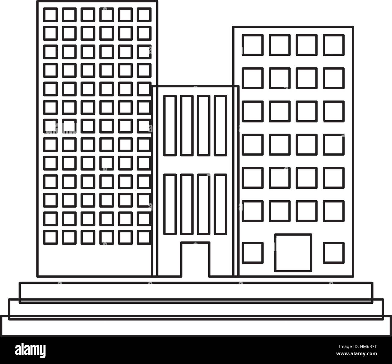 figure buildings and city scene line sticker, vector illustration Stock ...