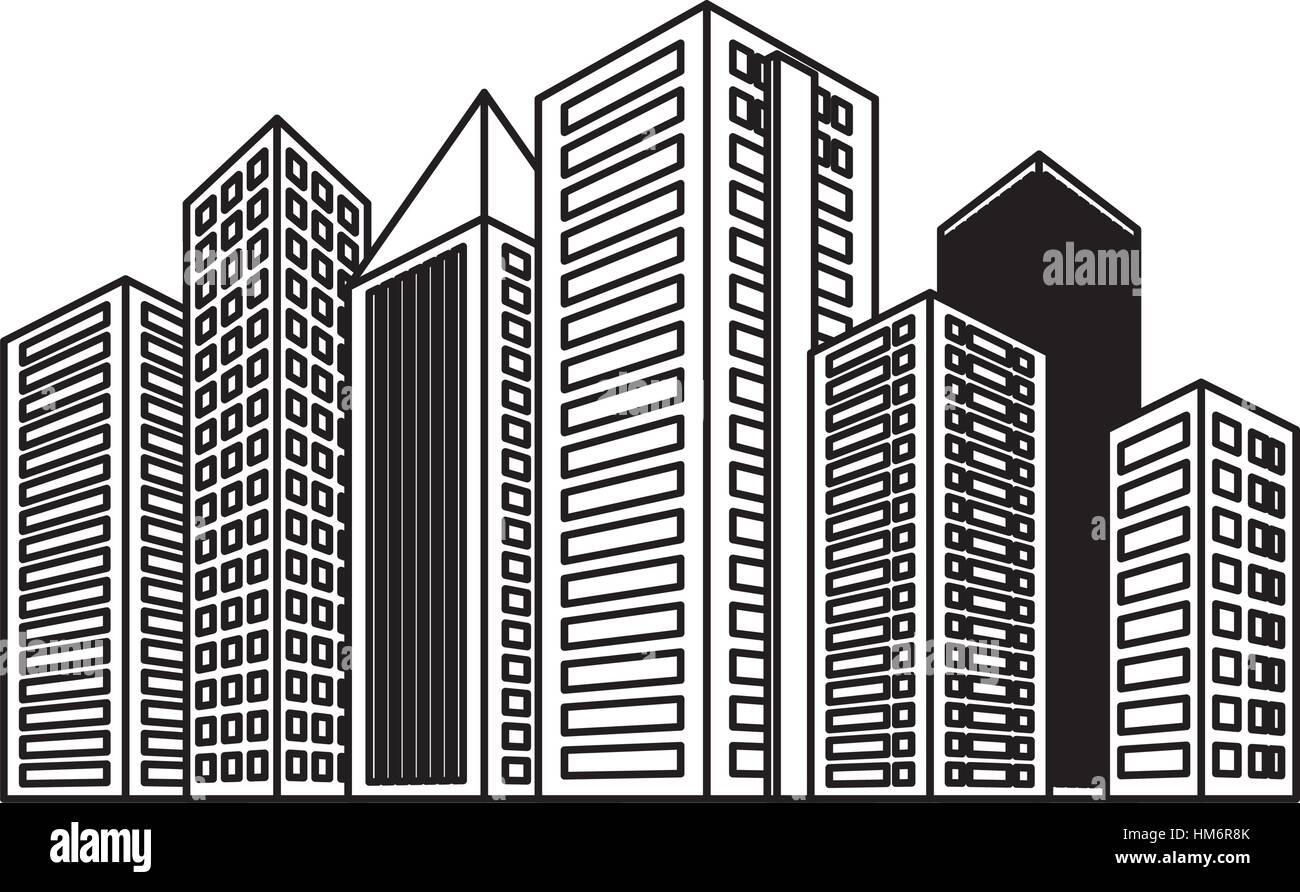 figure buildings and city scene line sticker, vector illustration Stock ...
