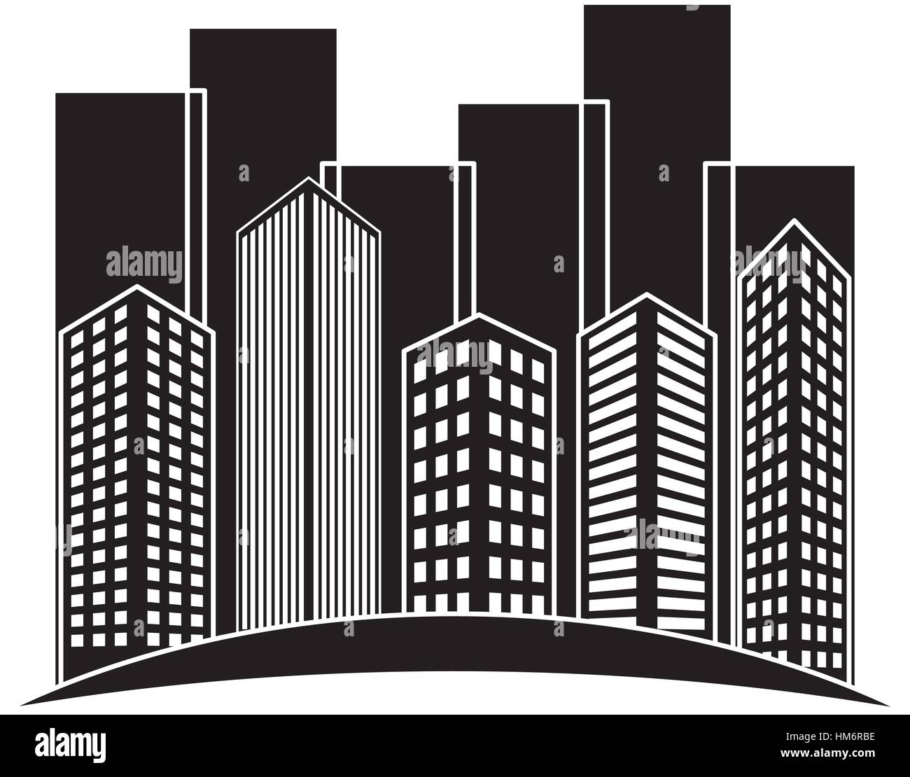 black buildings and city scene line sticker, vector illustration Stock ...