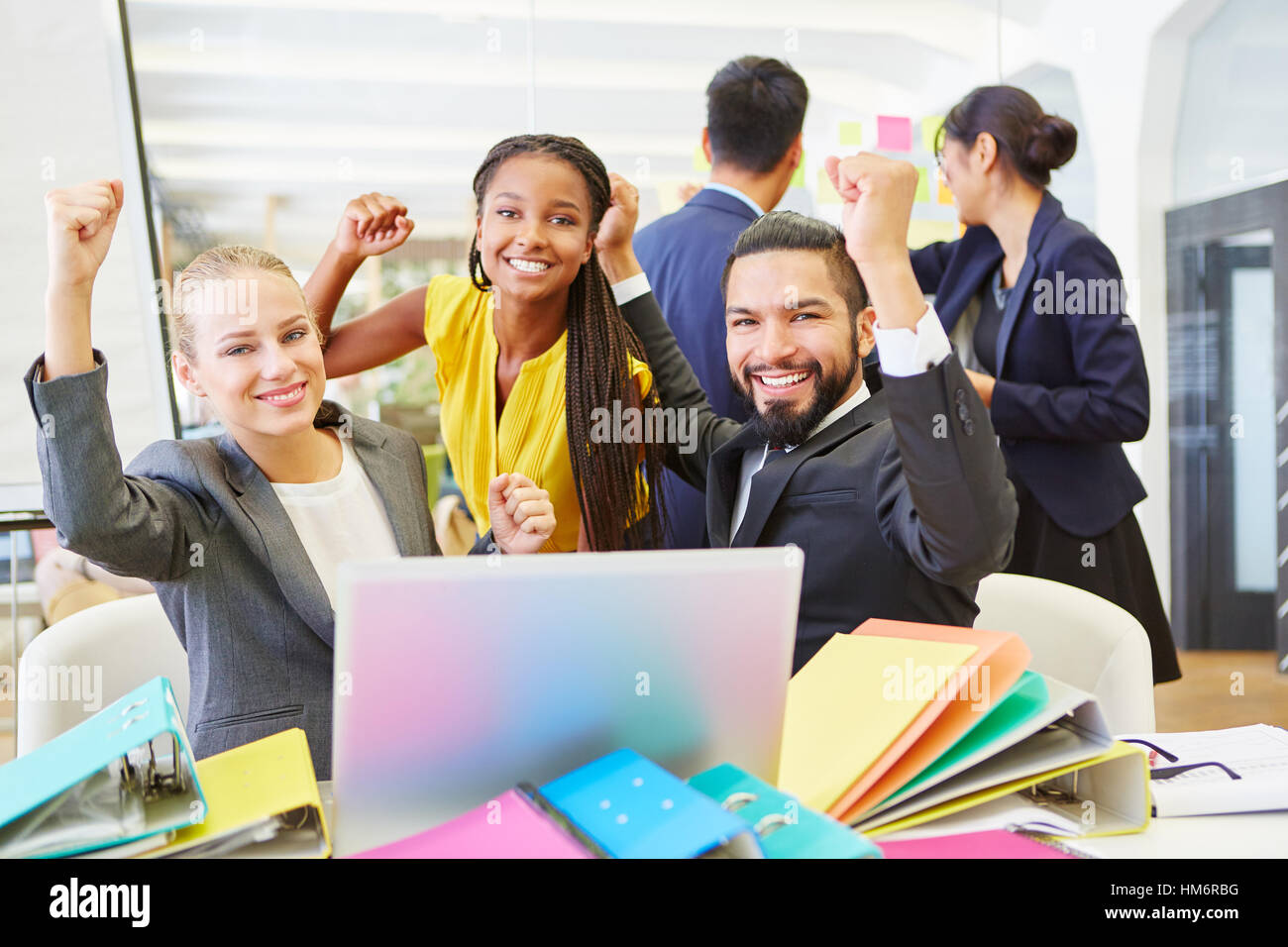 Start-up winner team celebrates with pride their success Stock Photo ...