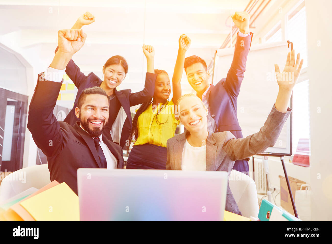 Start-up team during celebration of their success as a group Stock ...
