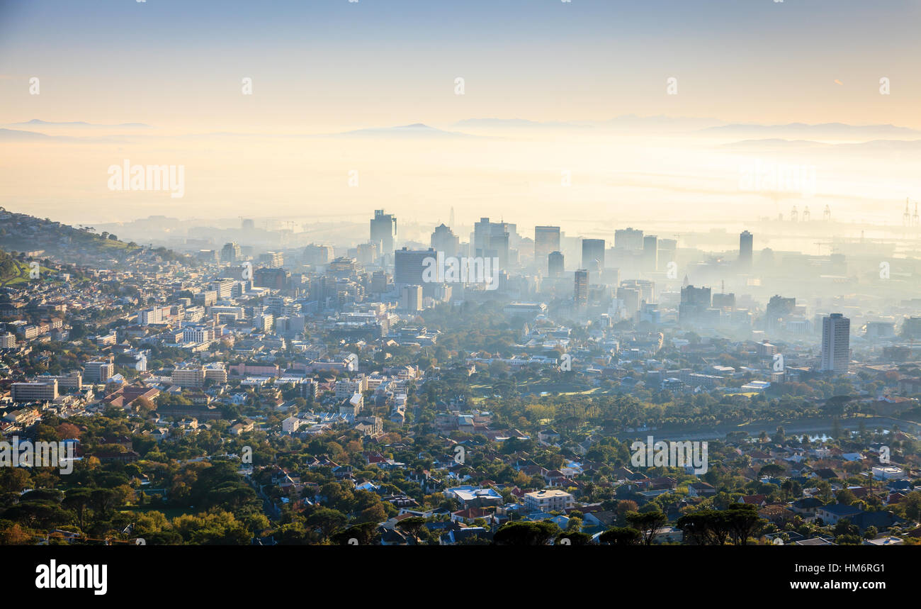 Aerial view of downtown Cape Town in morning fog Stock Photo - Alamy