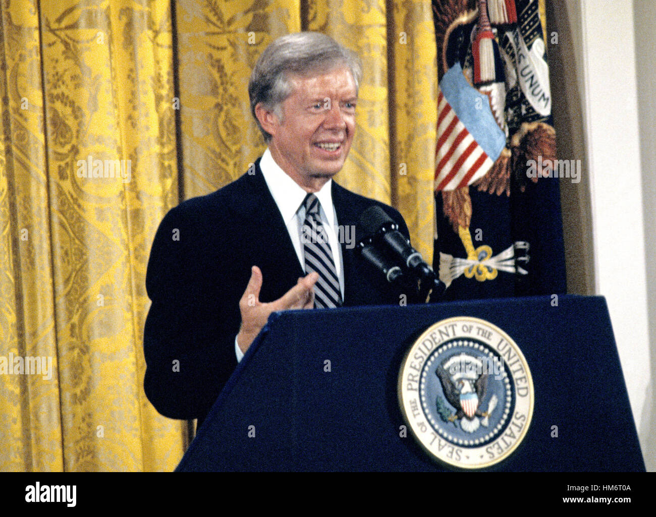 United States President Jimmy Carter holds a press conference in the ...