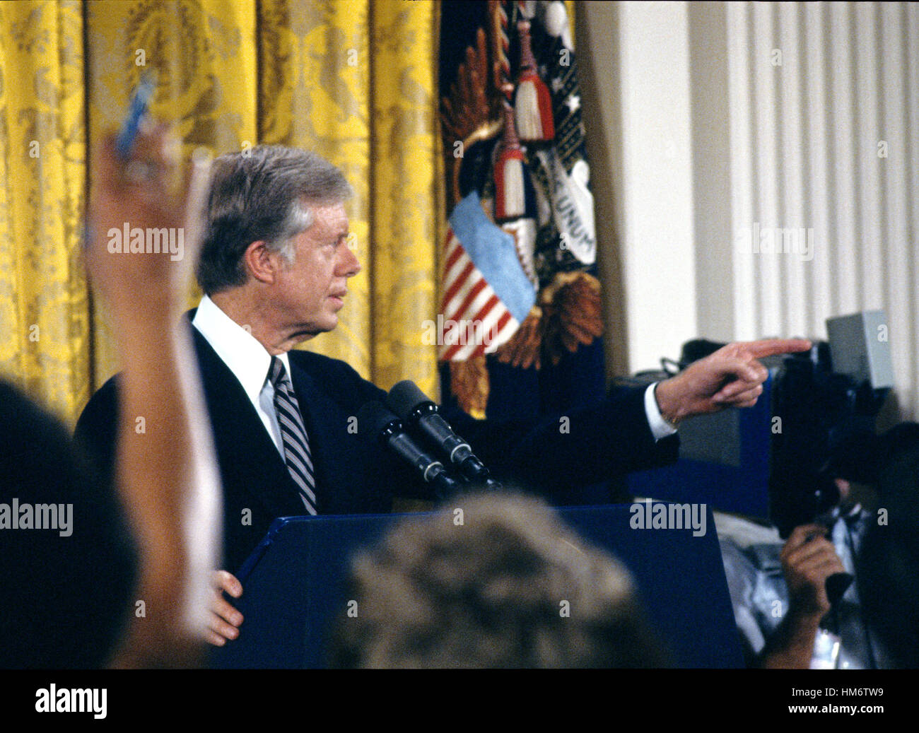 United States President Jimmy Carter holds a press conference in the ...