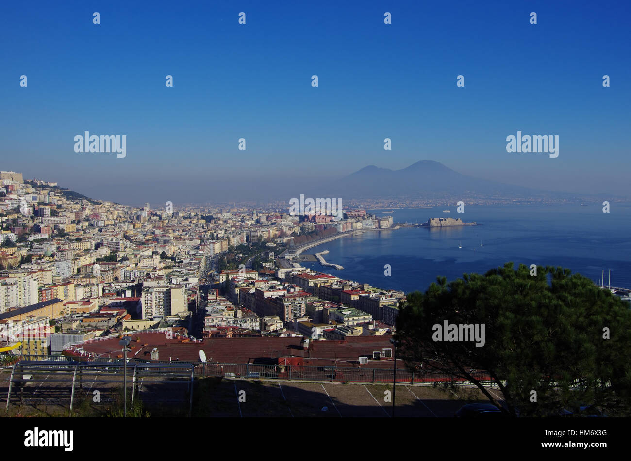 Aerial view of Naples and its gulf, with the Vesuvius in the background ...