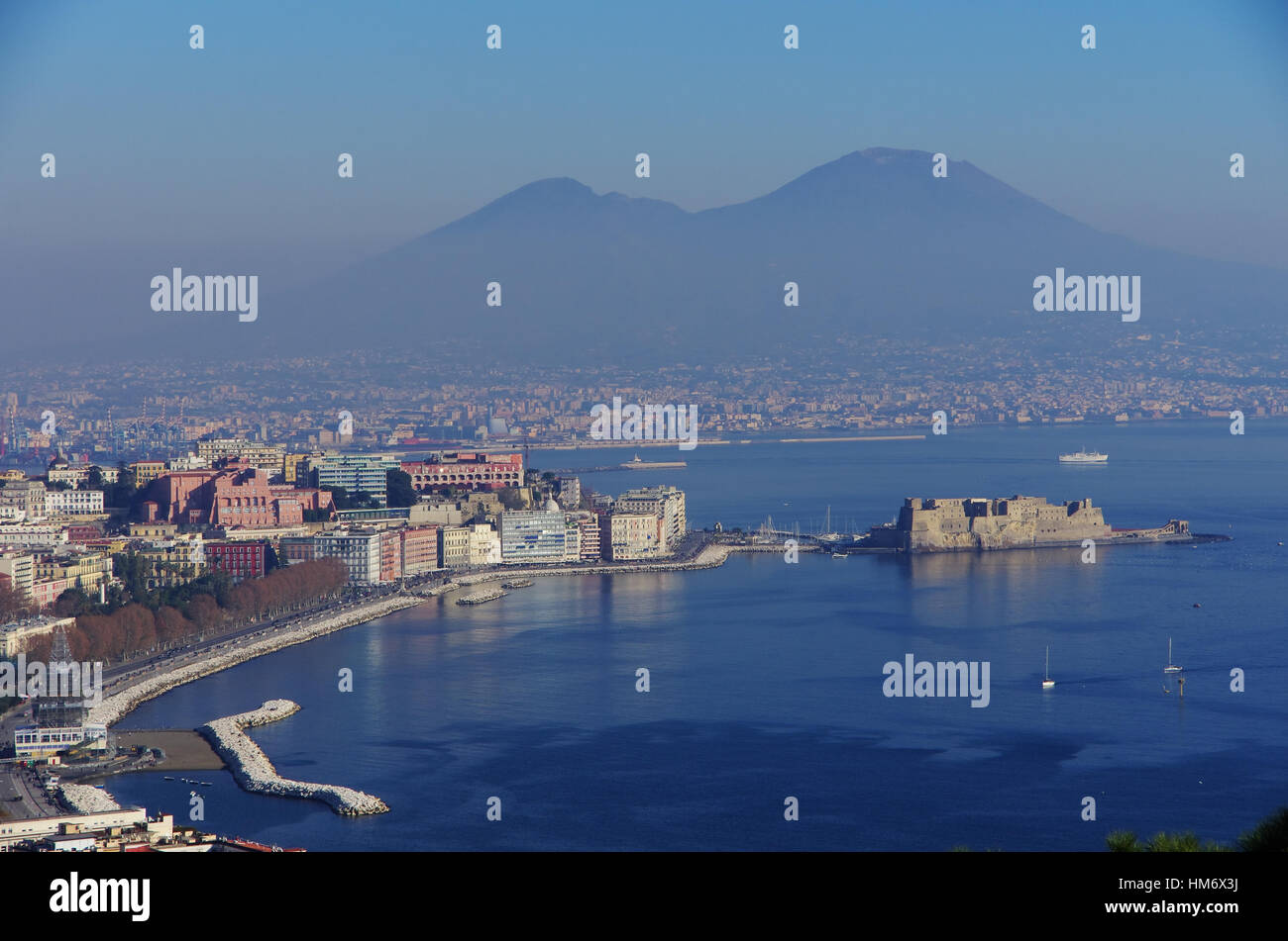 Aerial view of Naples and its gulf, with the Vesuvius in the background ...