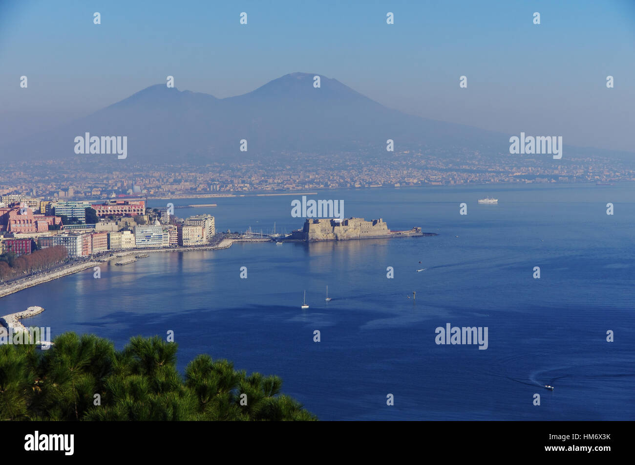 Aerial view of Naples and its gulf, with the Vesuvius in the background ...