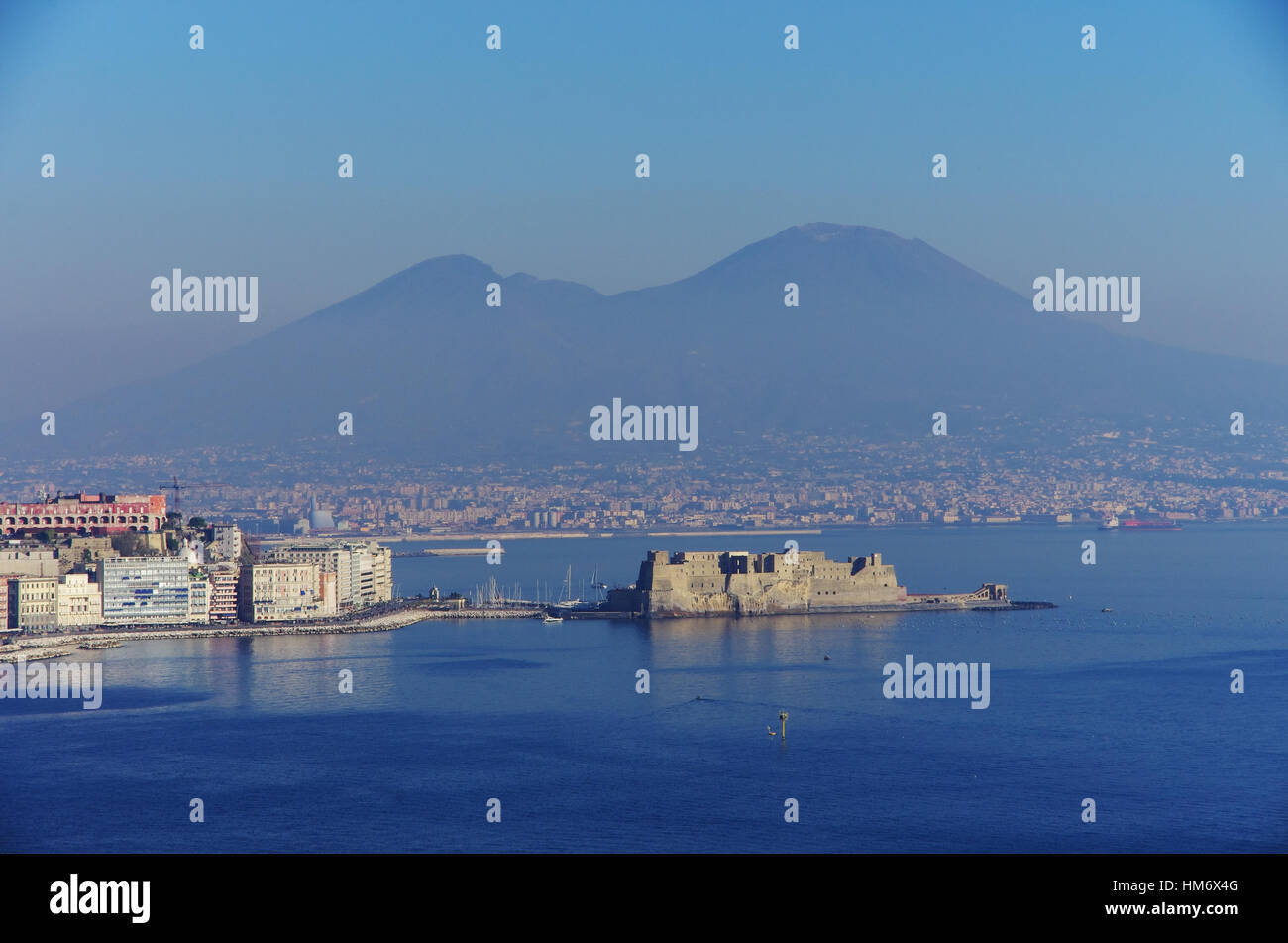Aerial view of Naples and its gulf, with the Vesuvius in the background ...