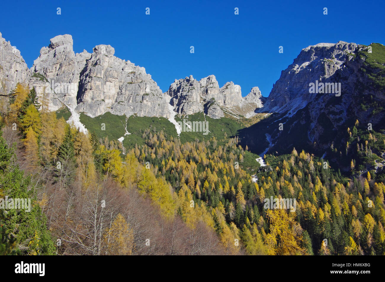 View of Val Campestrin and Sassolungo di Cibiana Stock Photo - Alamy