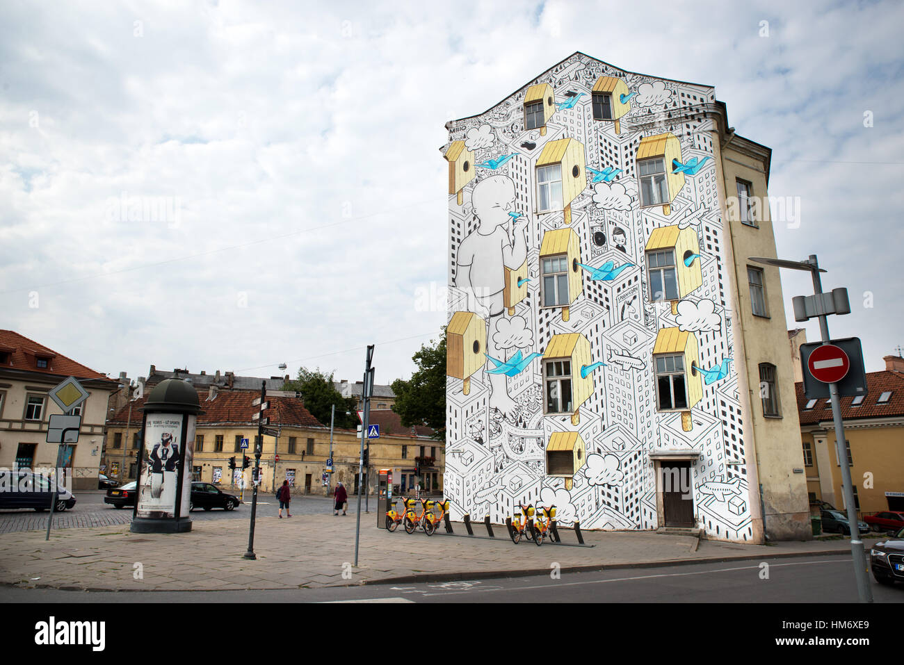 A large-scale mural by Italian wall artist Millo, Vilnius, Lithuania ...