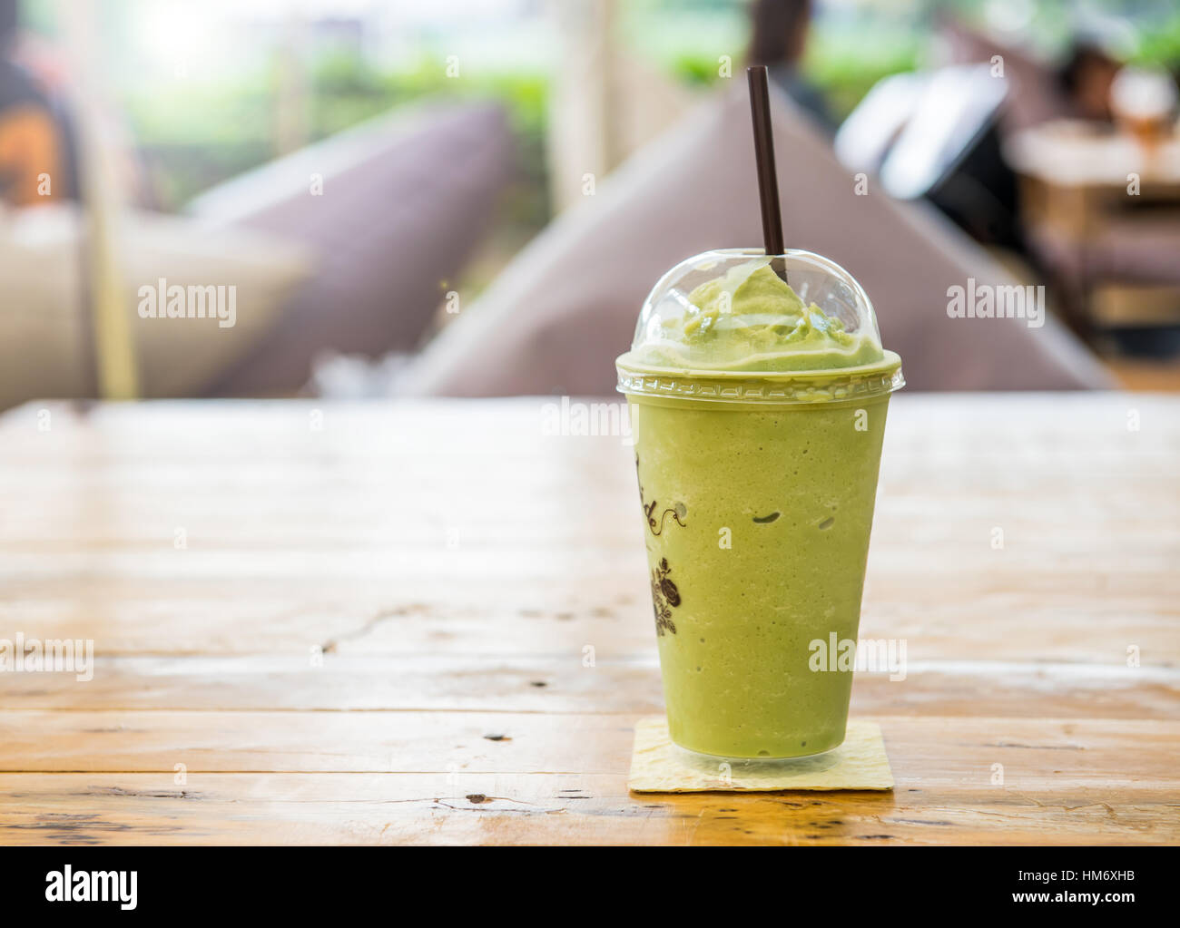 green tea frappe and blended on table Stock Photo - Alamy