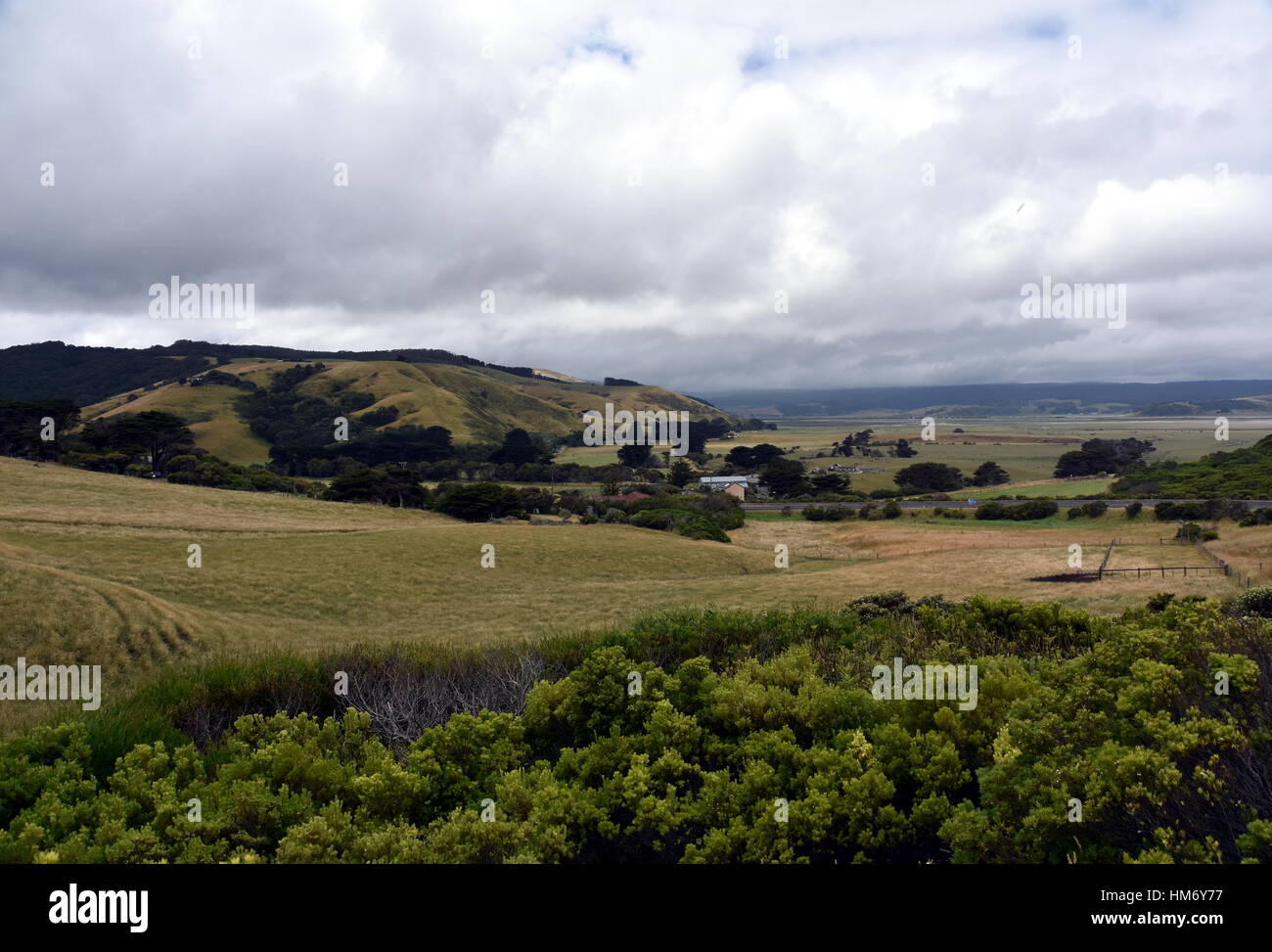 Broad panorama of the countryside in Victoria with green field in ...