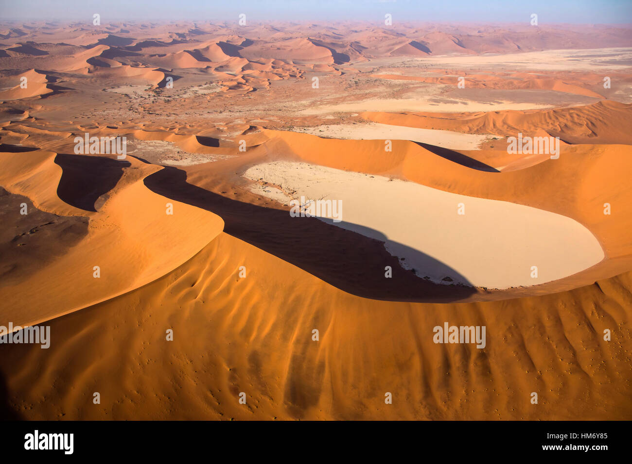 Sand dunes, white clay pan, the salt pan, Deadvlei, Sossusvlei, Namib ...