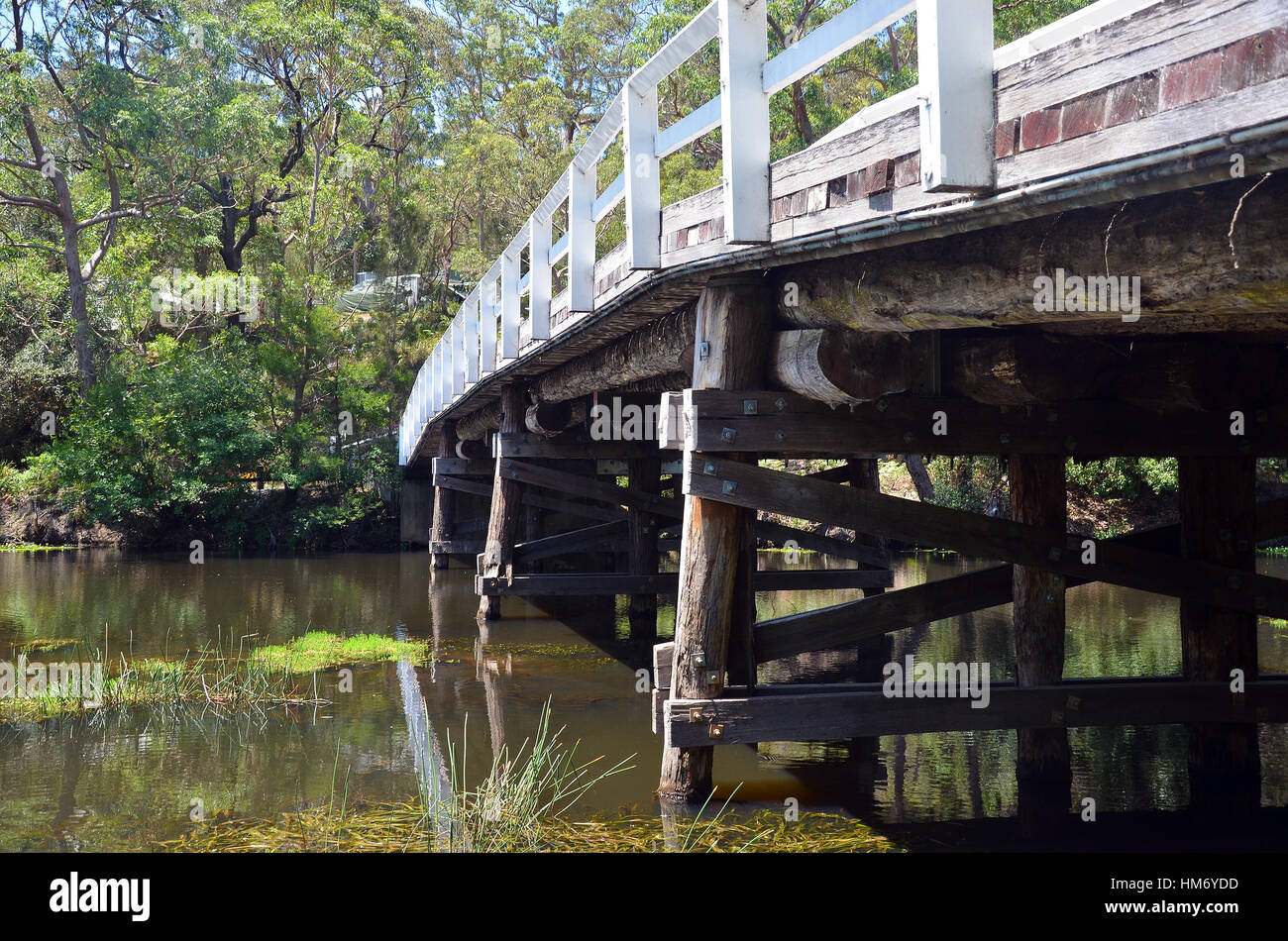 Historic wooden Varney Bridge across the Hacking River at Audley, Royal ...