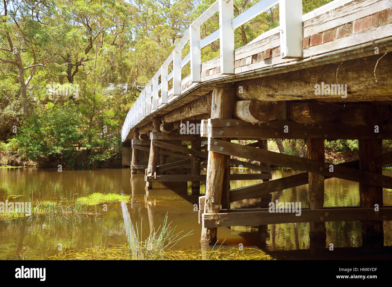 Historic wooden Varney Bridge across the Hacking River at Audley, Royal ...