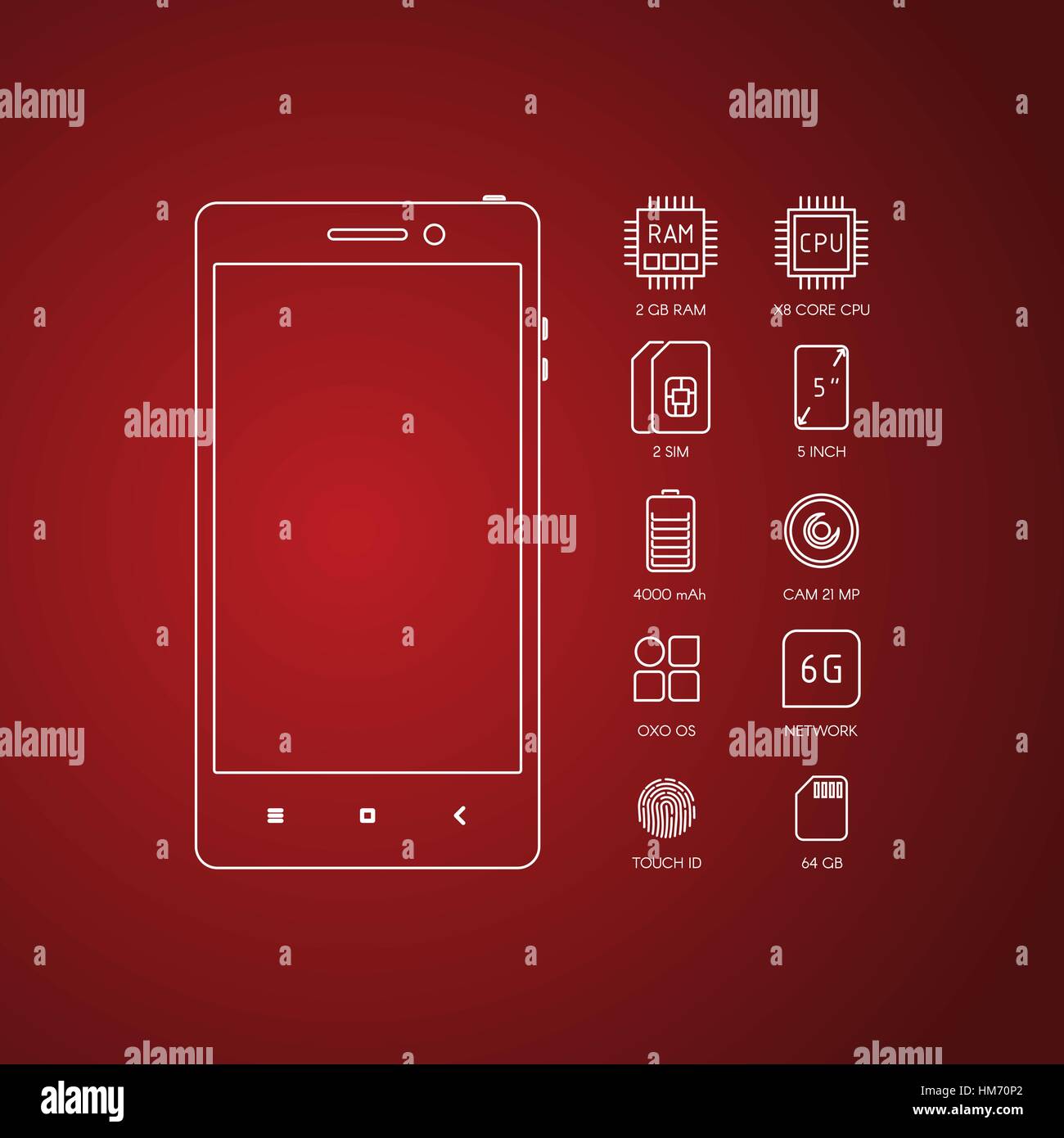 Smartphone specifications with flat line icons Stock Vector Image & Art ...