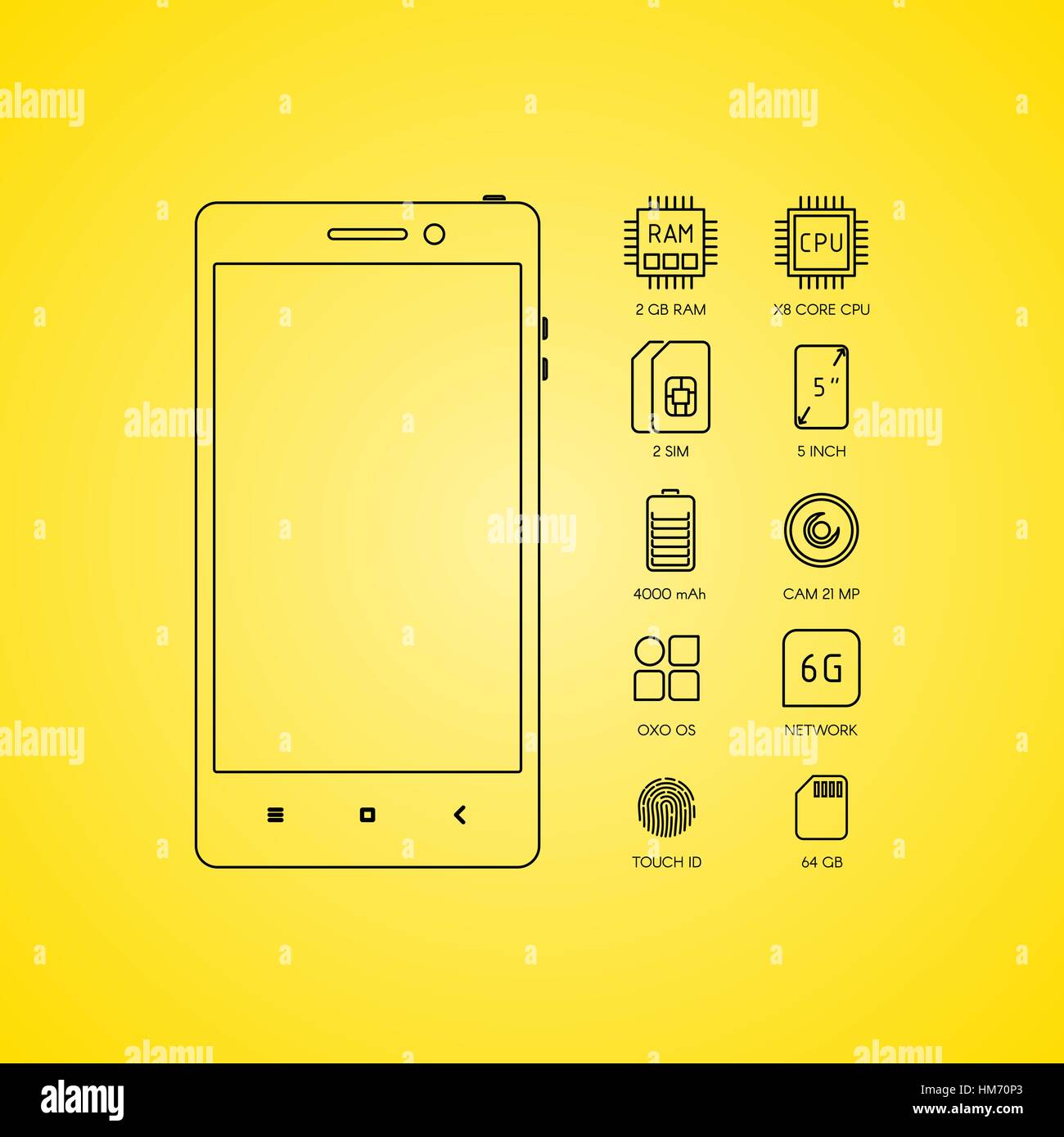 Smartphone specifications with flat line icons Stock Vector Image & Art ...