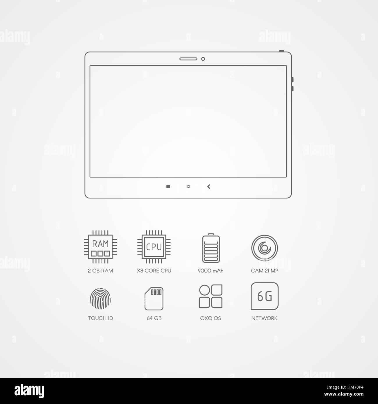 Tablet computer specifications with flat line icons Stock Vector Image ...