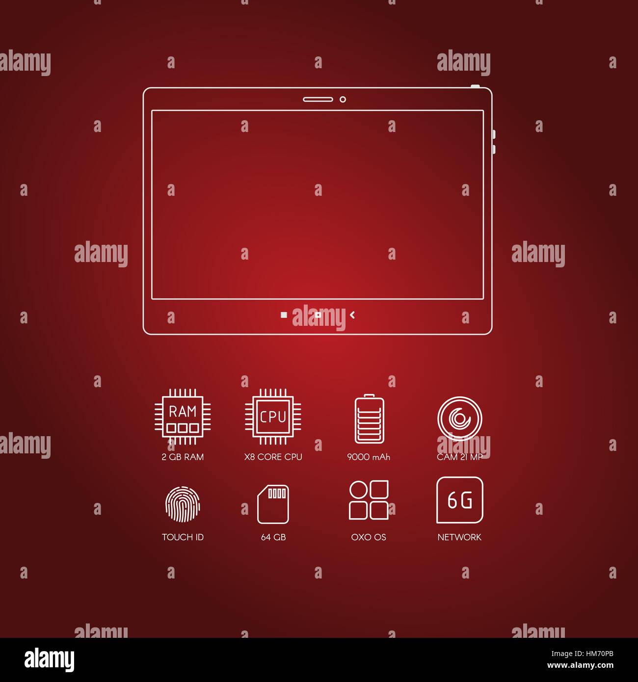 Tablet computer specifications with flat line icons Stock Vector Image ...