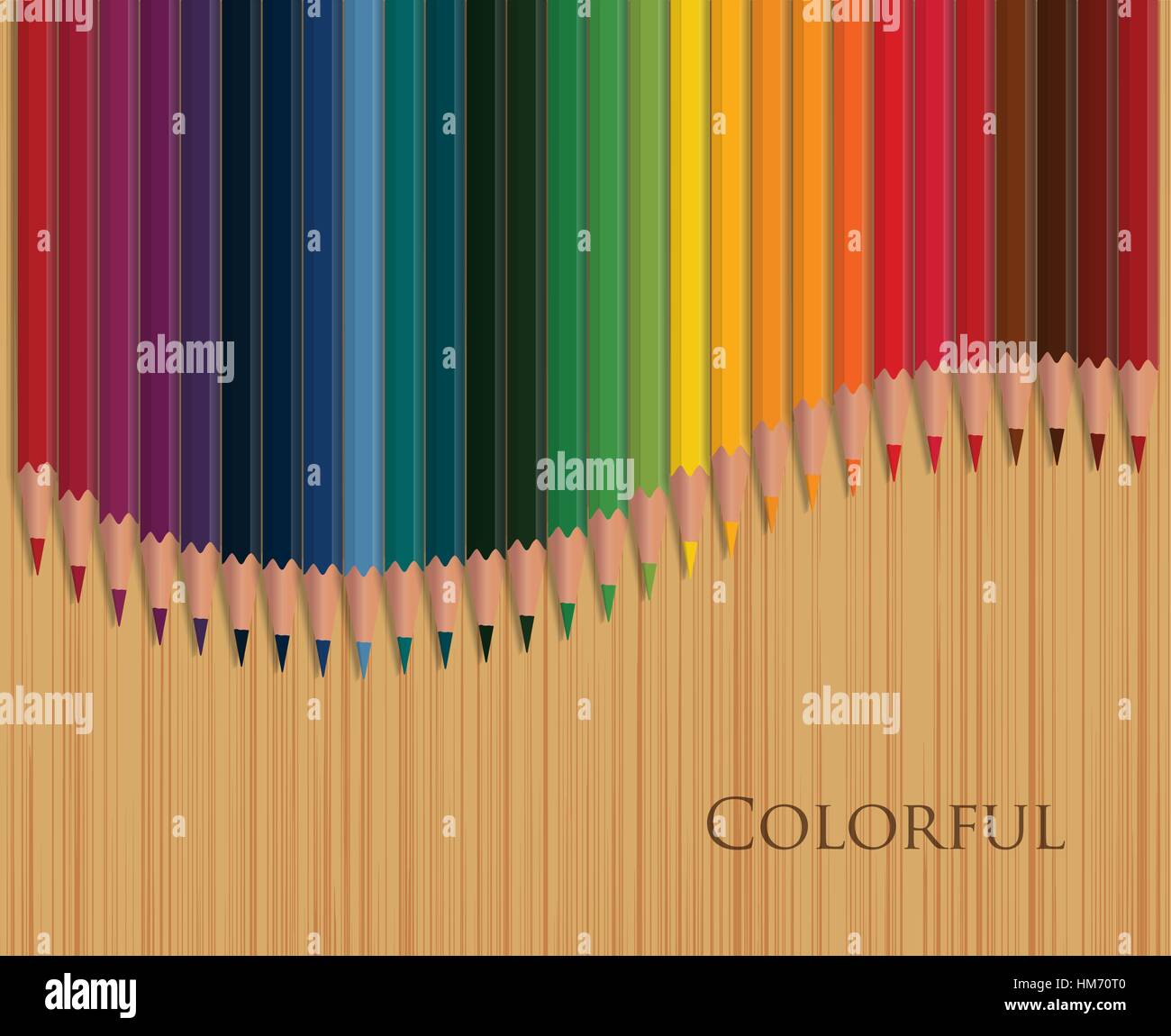 Colorful pencils on wooden table vector illustration Stock Vector Image ...