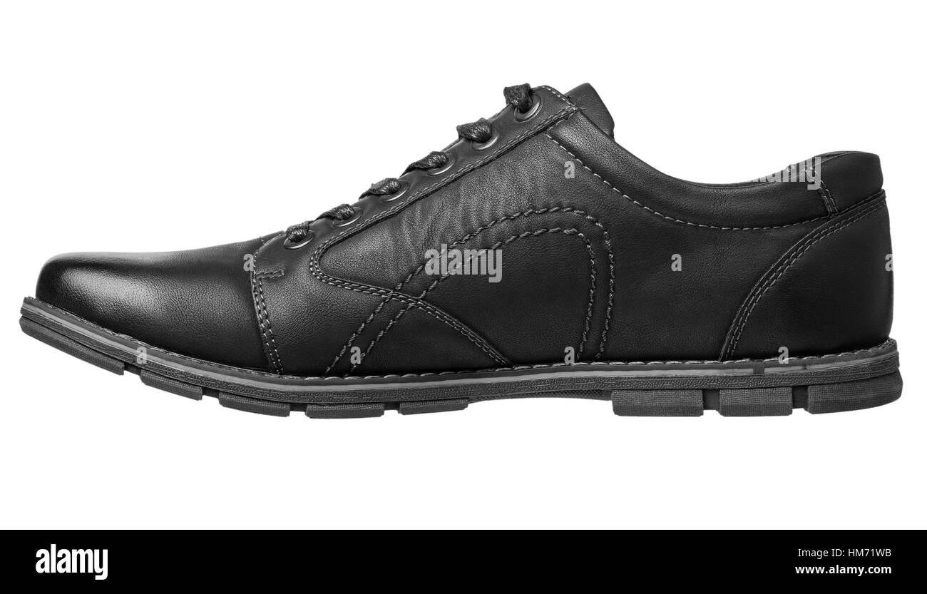 The black men's boot is isolated on a white background. Side view Stock ...