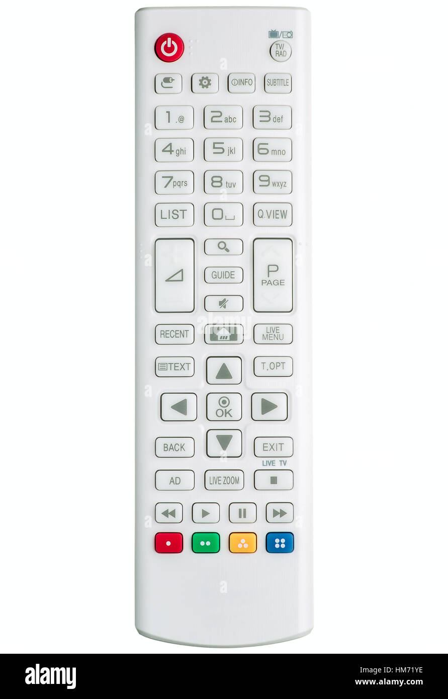 White modern TV remote control isolated on white background Stock Photo ...