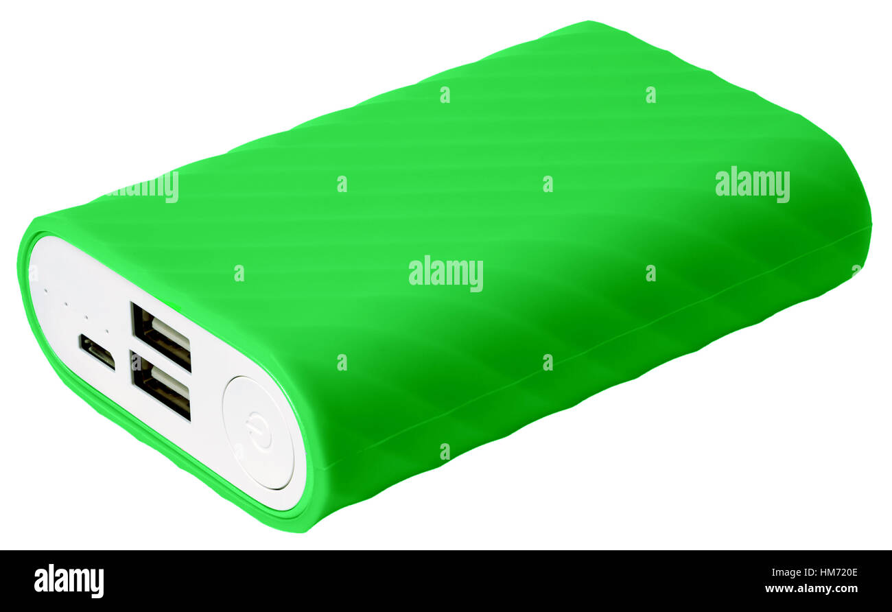 Power bank of green color isolated on white background Stock Photo - Alamy