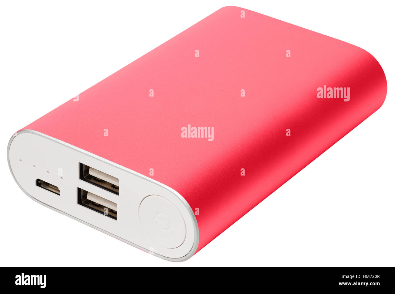 Pink external battery for smartphone on a white background Stock Photo ...