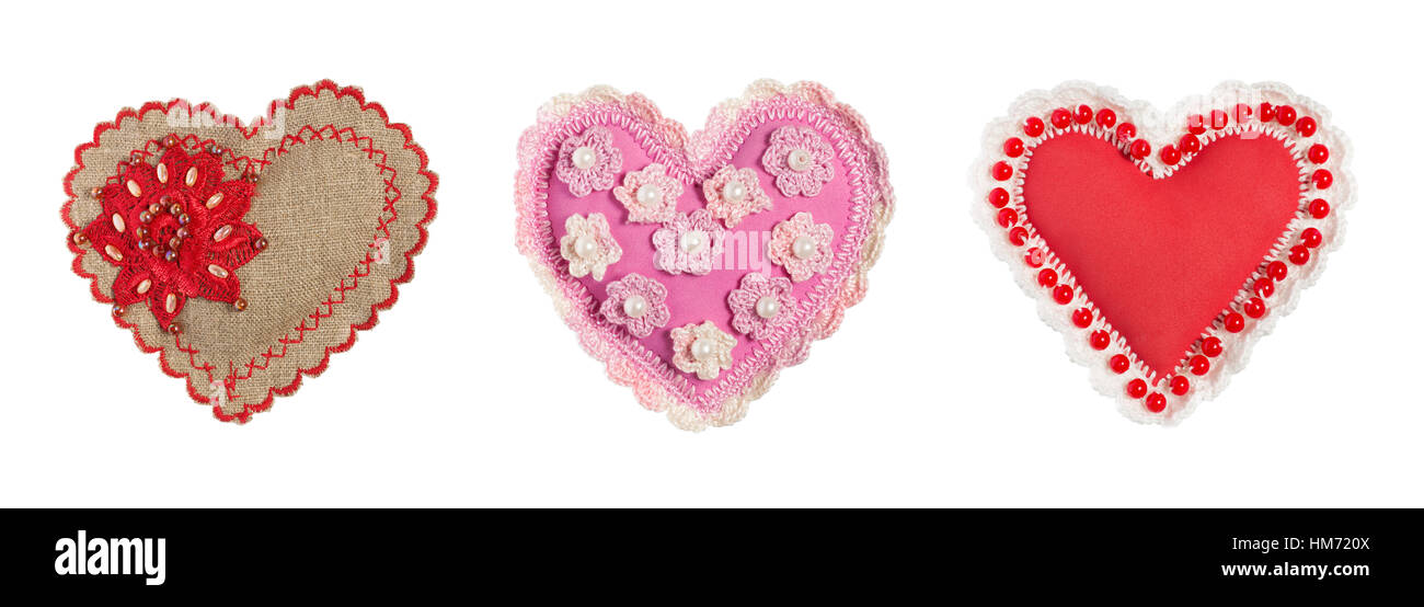 Set of three handmade hearts with pattern. Symbols of Valentine's Day ...