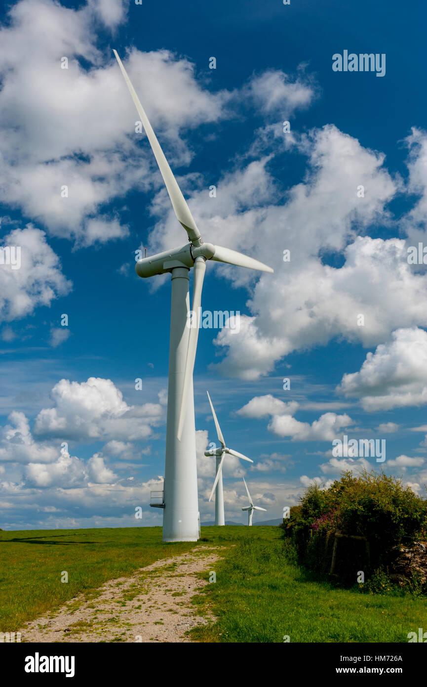 Wind turbines at Wind farm year Parys Mountain at Amlwch Anglesey Stock ...