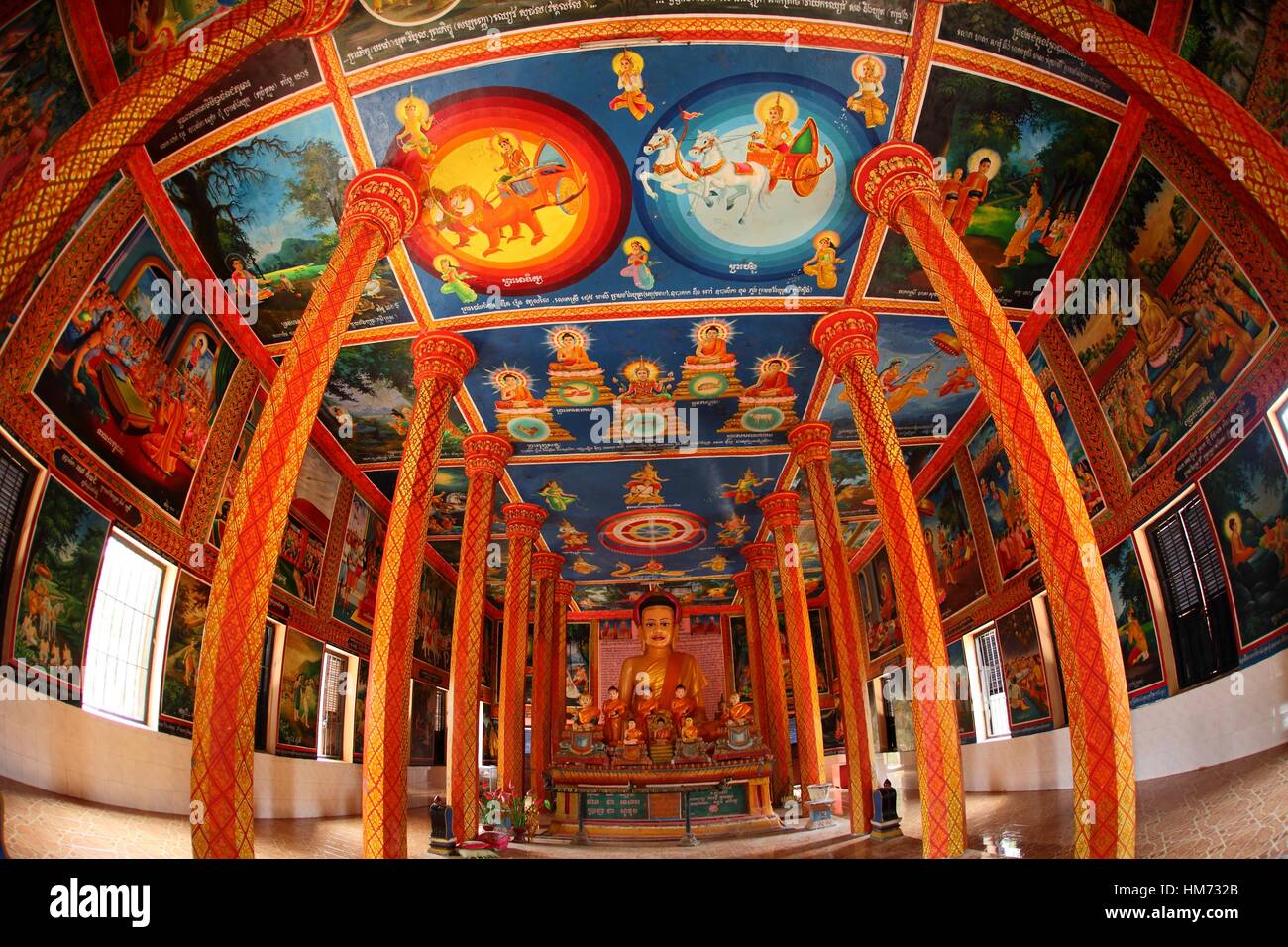 Buddha Mural at Wat Preah Prom Rath, Siem Reap, Cambodia Stock Photo ...