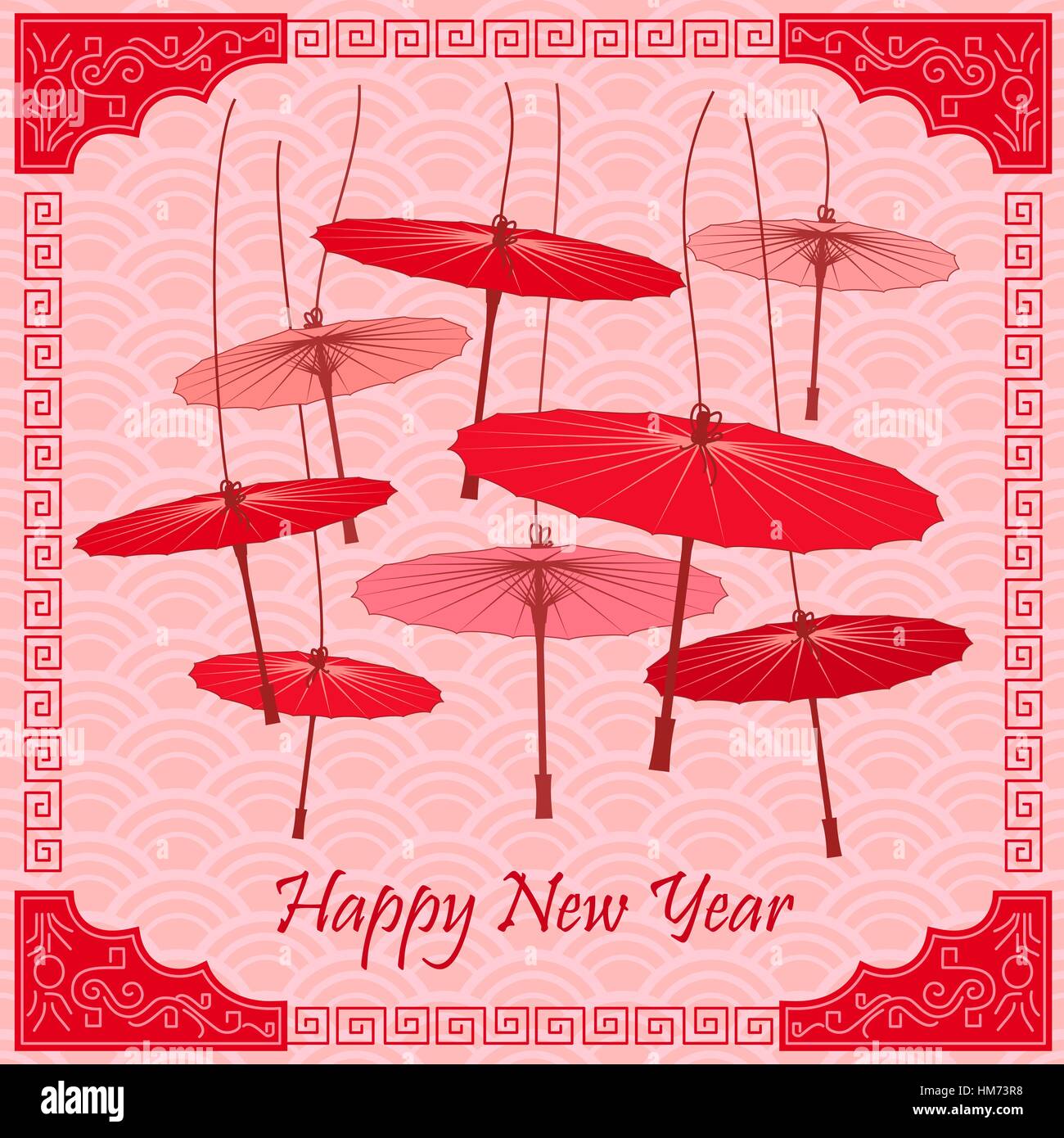 Traditional Chinese red umbrellas on abstract background. Vector ...