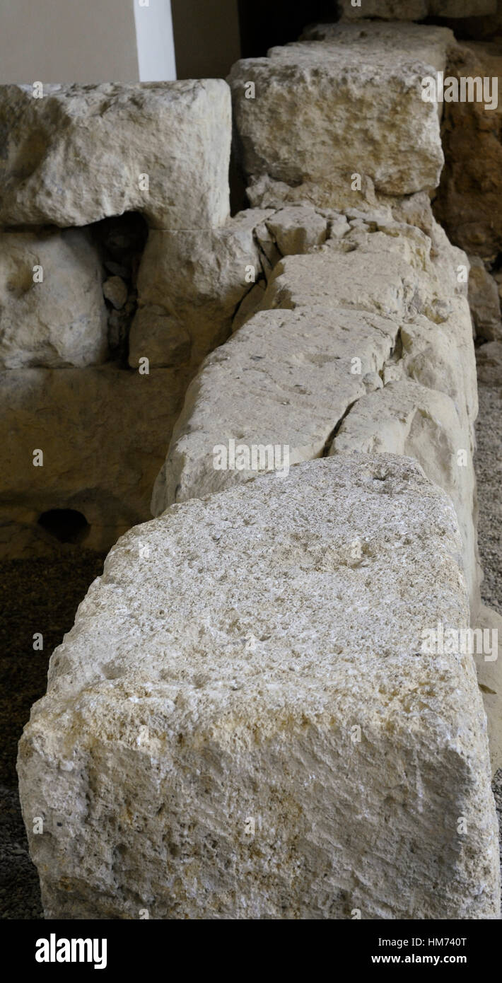 Stretch of Roman wall. Tarragona (ancient Tarraco), Spain. Stone from ...