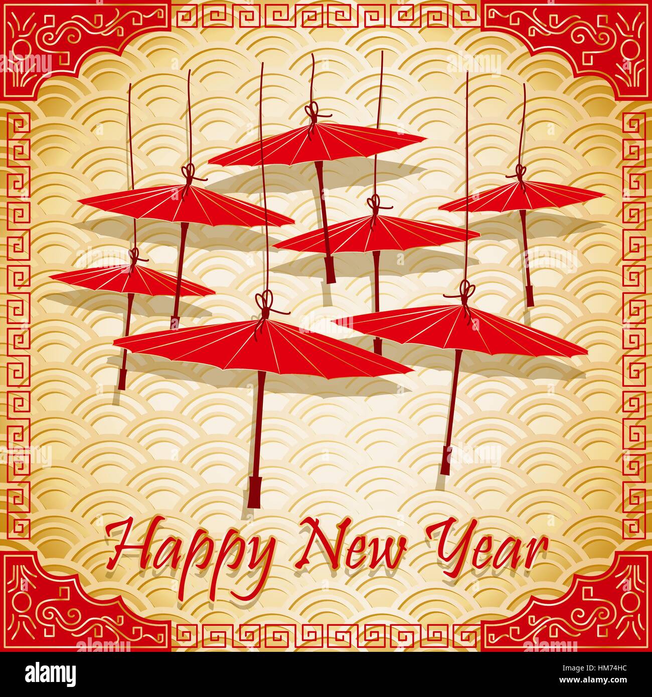 Traditional Chinese red umbrellas on abstract background. Vector ...