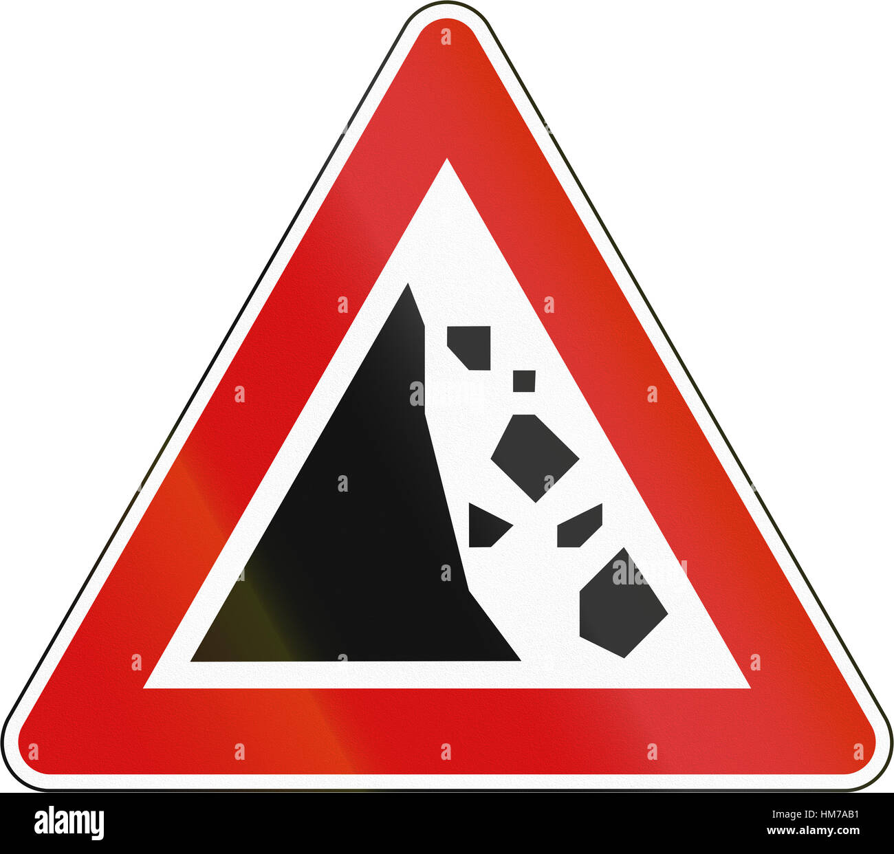 Slovenian road warning sign - Falling rocks on the left Stock Photo - Alamy