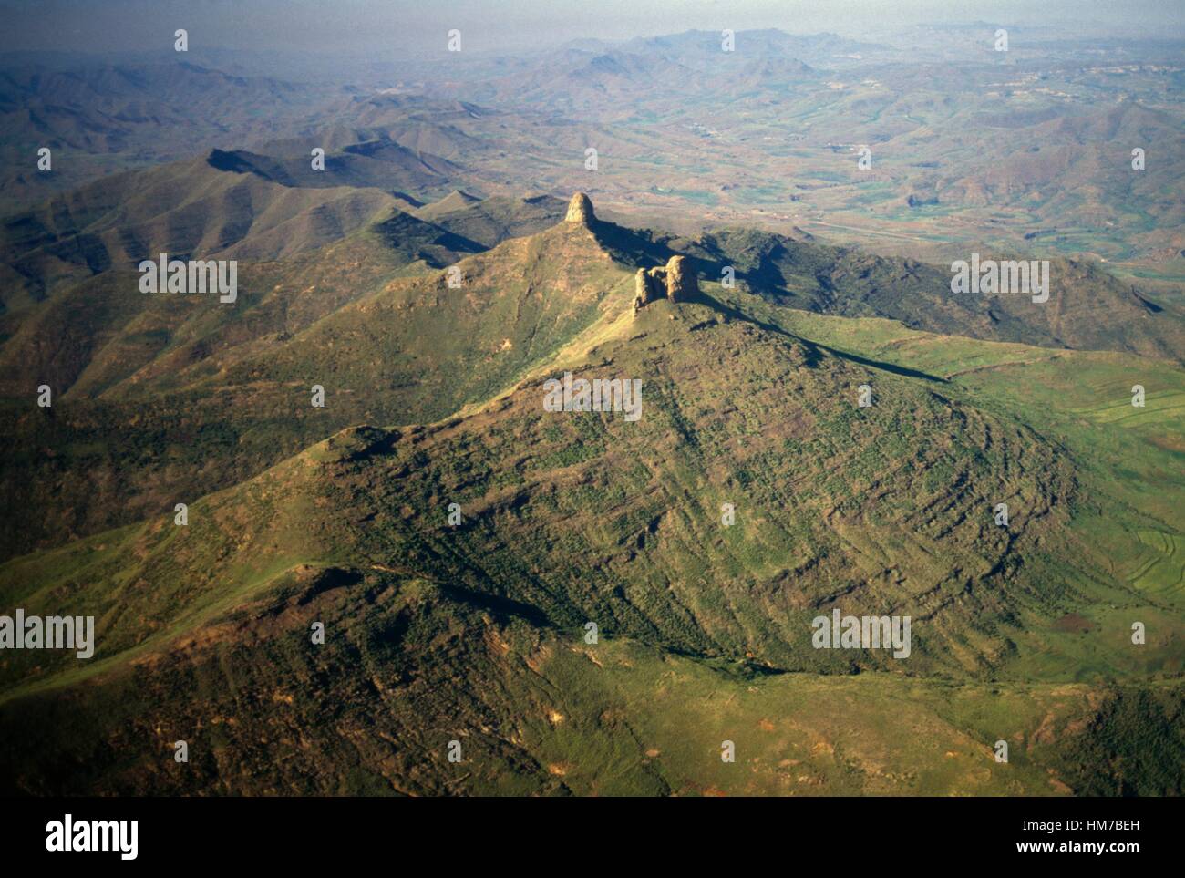 Mountain landscape near Semonkong, aerial view, Maseru District ...