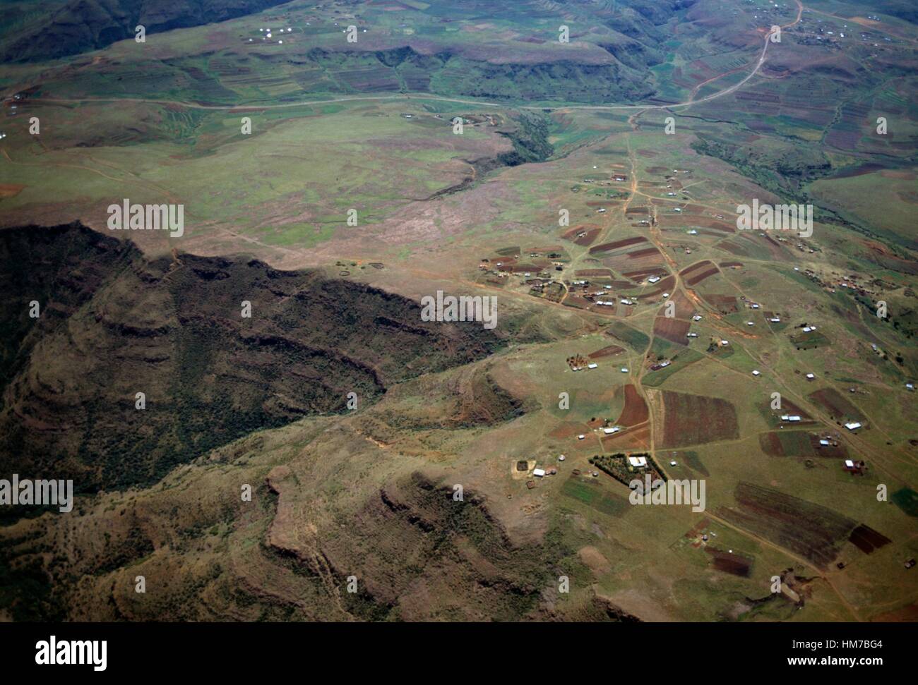 Mountain landscape near Semonkong, aerial view, Maseru District ...