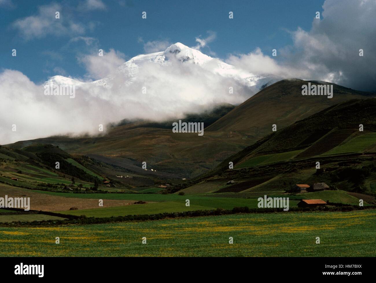 Cayambe volcano shrouded by clouds, Cordillera Central, Andes, Ecuador ...