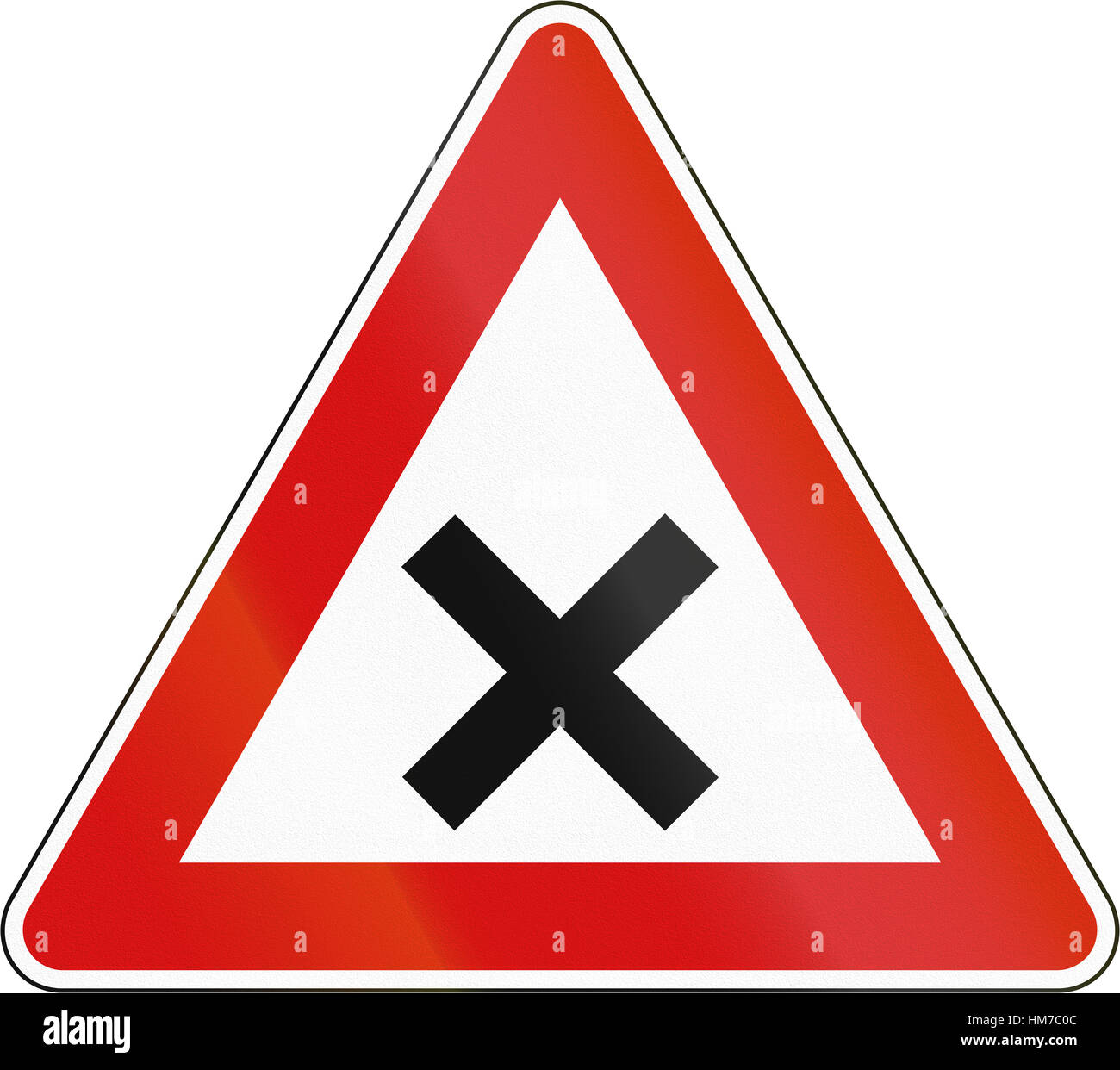 Slovenian road warning sign - Uncontrolled crossroads Stock Photo - Alamy