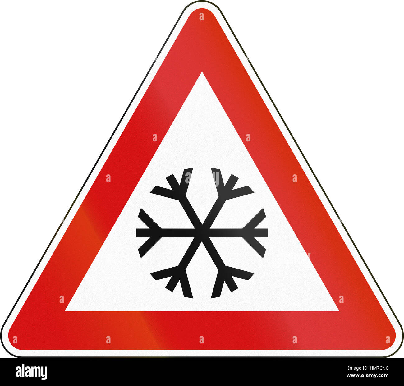 Slovenian road warning sign - Icy ahead Stock Photo - Alamy
